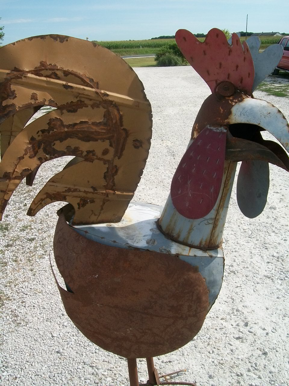 62" Recycled Big Metal Chicken - Tin Art