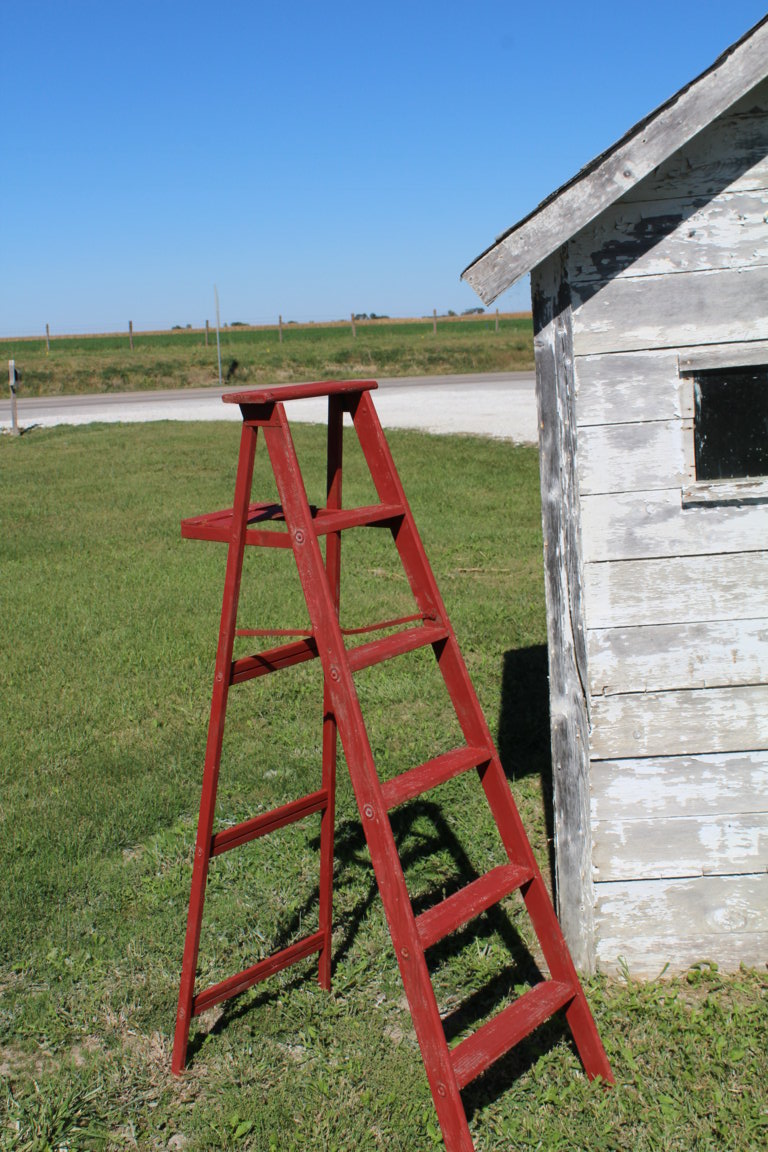 64" Antique Rusty Red Vintage Wood Step Ladder Display