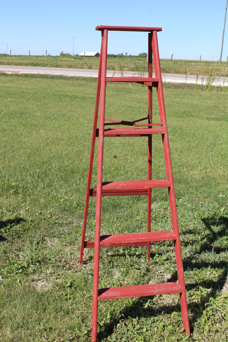 64" Antique Rusty Red Vintage Wood Step Ladder Display