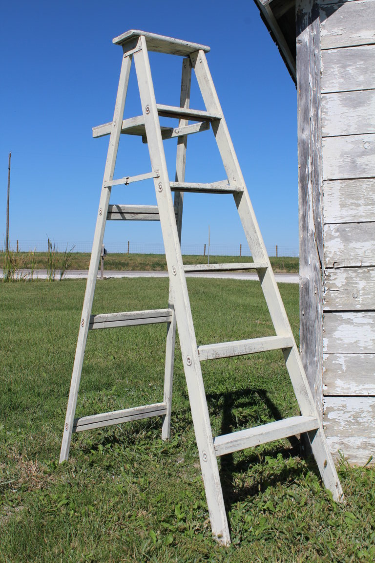 64" Antique White Vintage Wood Stepladder Rustic Decor