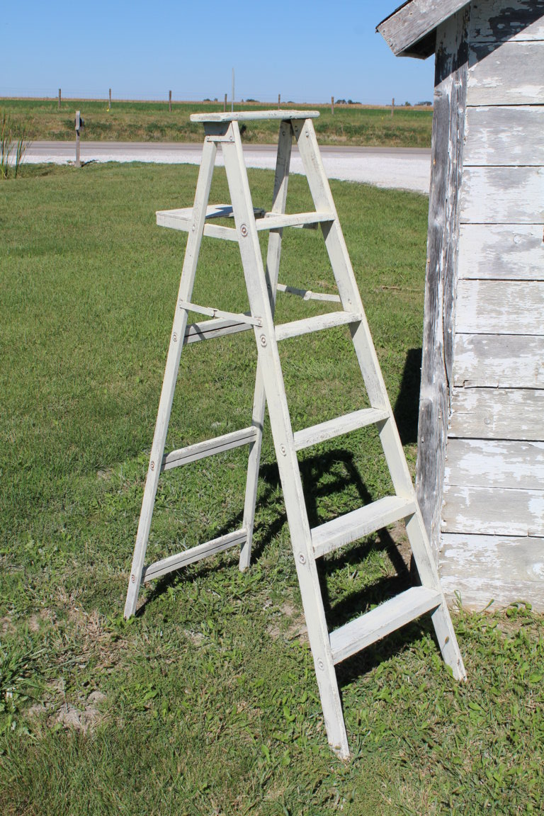 64" Antique White Vintage Wood Stepladder Rustic Decor