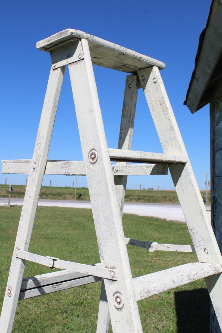 64" Antique White Vintage Wood Stepladder Rustic Decor