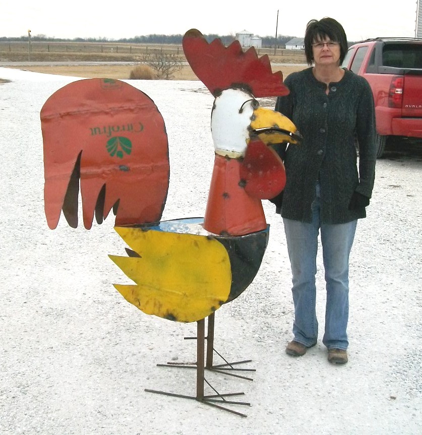 62" Recycled Big Metal Chicken - Tin Art