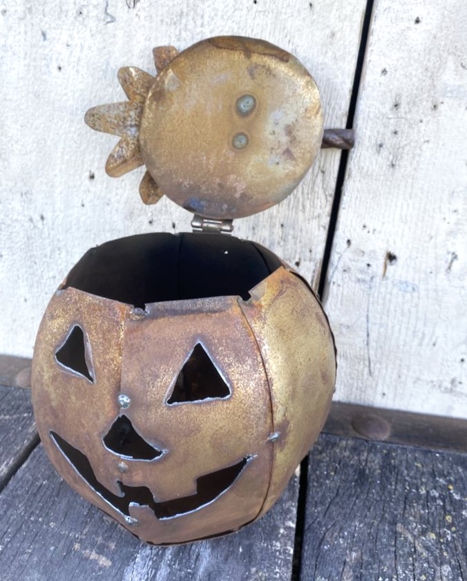 7" Metal Pumpkin with Lid - Fall Decor - Halloween Decoration