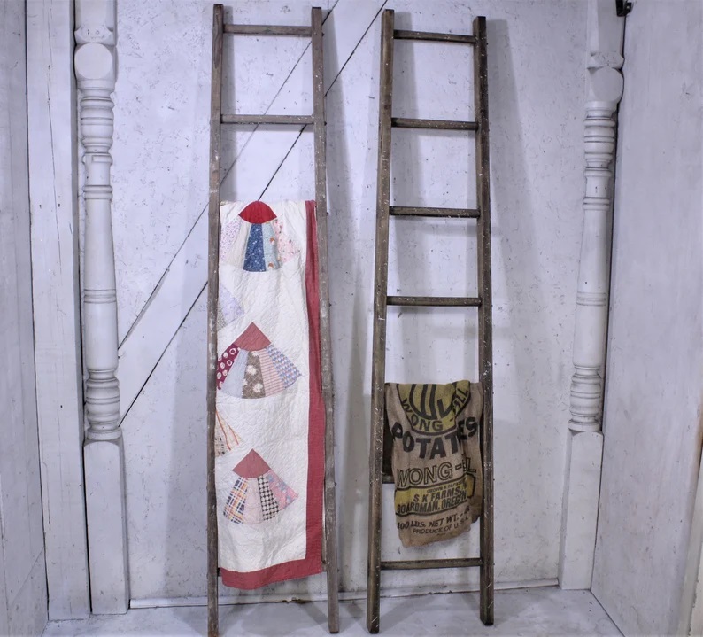 7 Rung Rustic Painted Wooden Antique Ladders