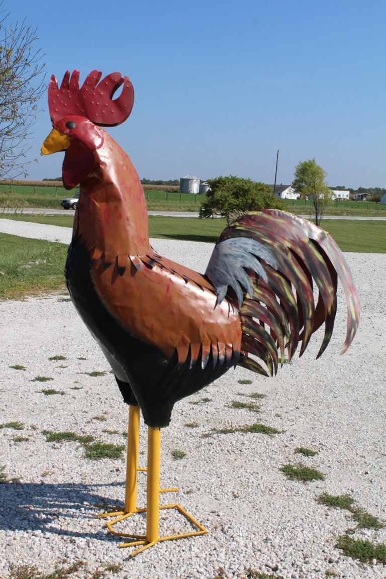 Big Caramel Rooster - 77" Recycled Metal Rooster - Lawn Statue