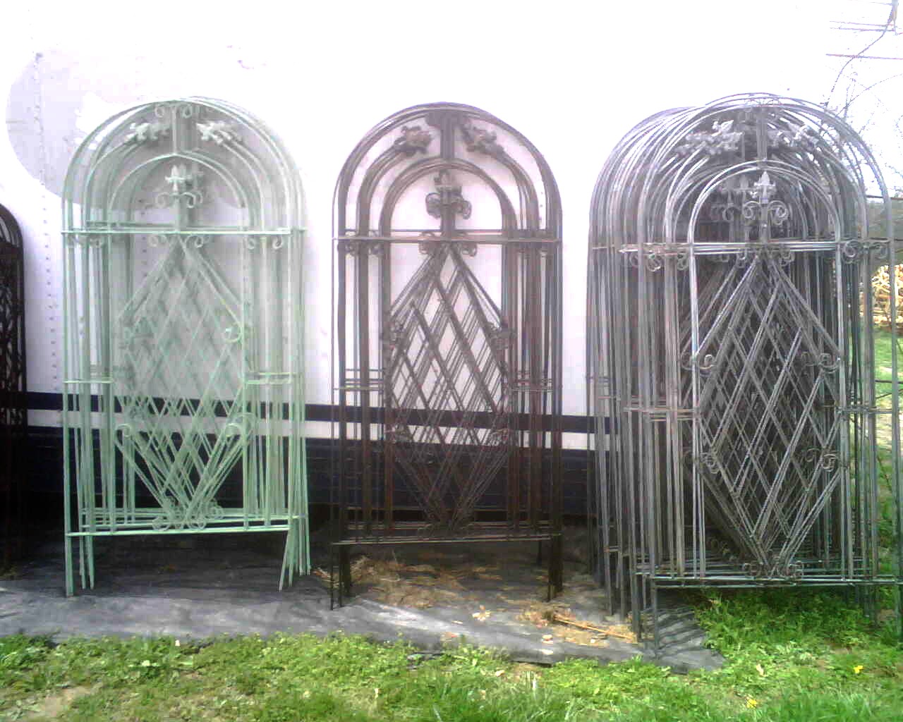 75" Wrought Iron Large Triple Finial Plant Trellis