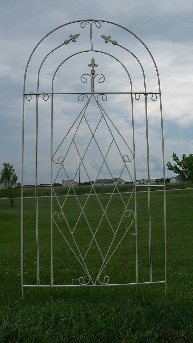 75" Wrought Iron Large Triple Finial Plant Trellis