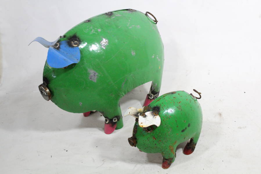 8" Small Metal Pig Yard Art - Recycled Metal Art - Garden Ornament