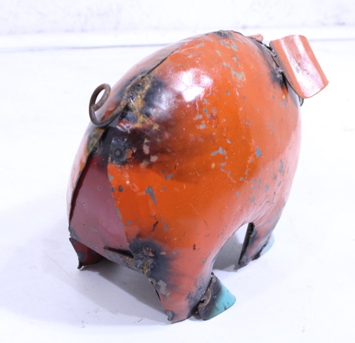 8" Small Metal Pig Yard Art - Recycled Metal Art - Garden Ornament