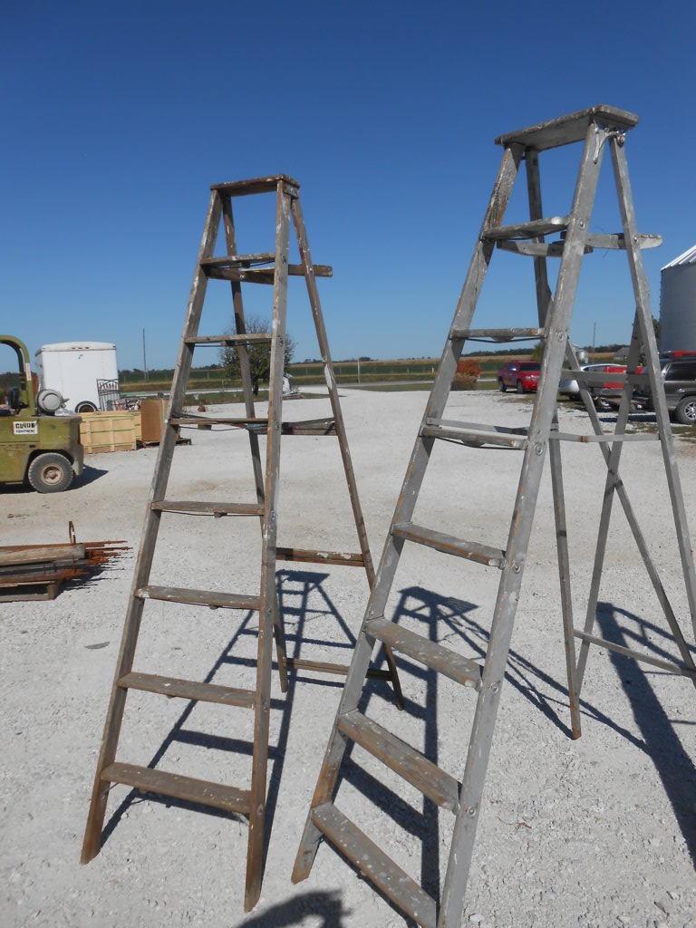 Primitive 8 Step Rustic Wooden Ladder - Vintage Ladder