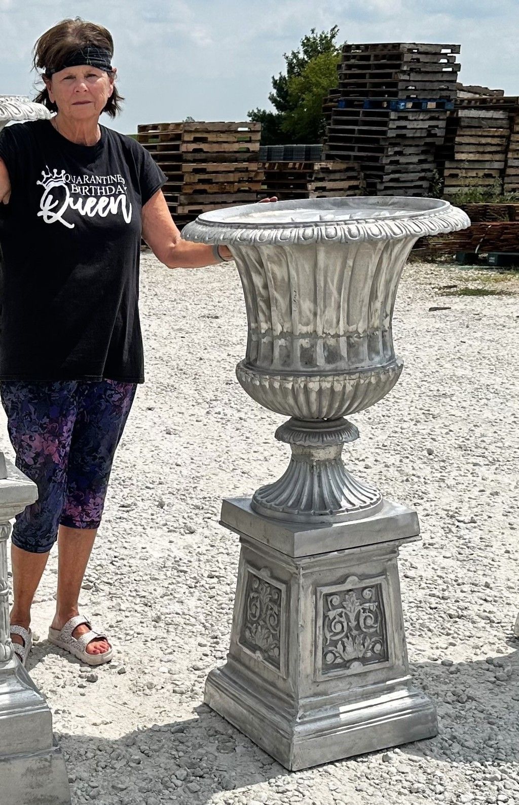 Jumbo Cast Aluminum Venetian Urn & Base Pedestal - 52"