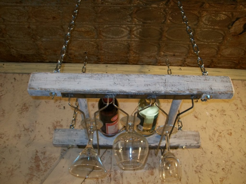 Ceiling Mount Ladder Wine Rack - 2 Bottles & Stemware