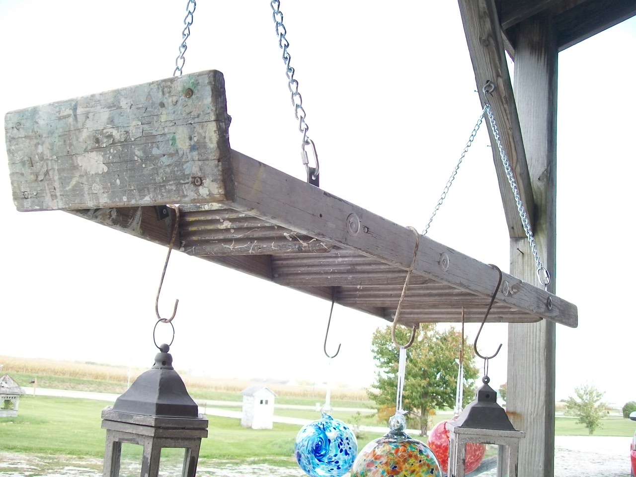 Rustic Wood 5 Step Ladder Pot Rack - Laundry Organization