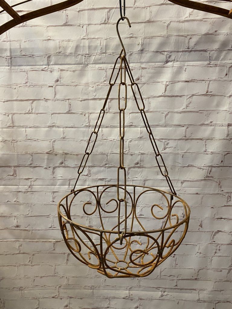 Wrought Iron 16" Hanging Basket- Curly with Chain