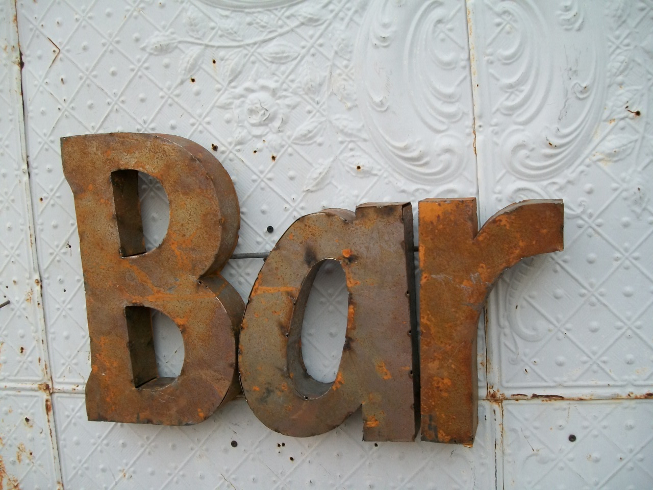 Bar 3D Sign in Rustic Tin - Recycled Metal Hanging Sign