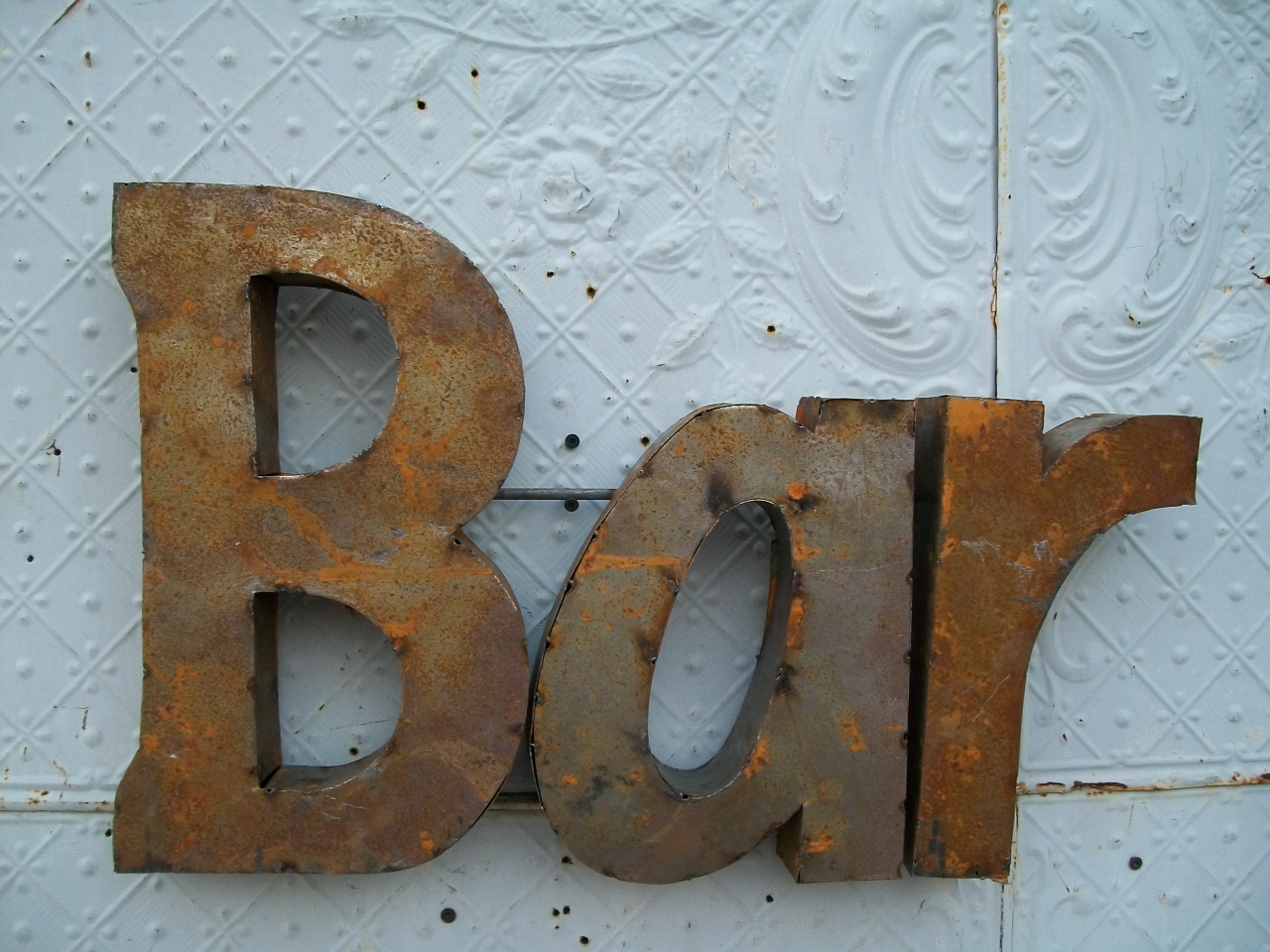Bar 3D Sign in Rustic Tin - Recycled Metal Hanging Sign