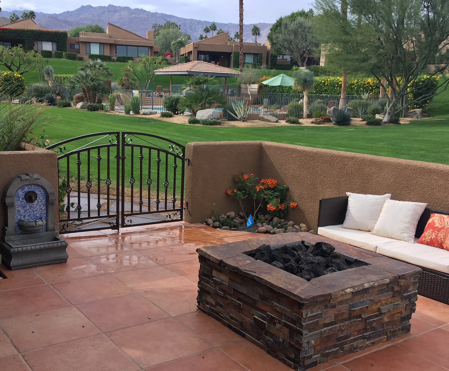 Beautiful Patio Enclosed With Donovan Wrought Iron Gate