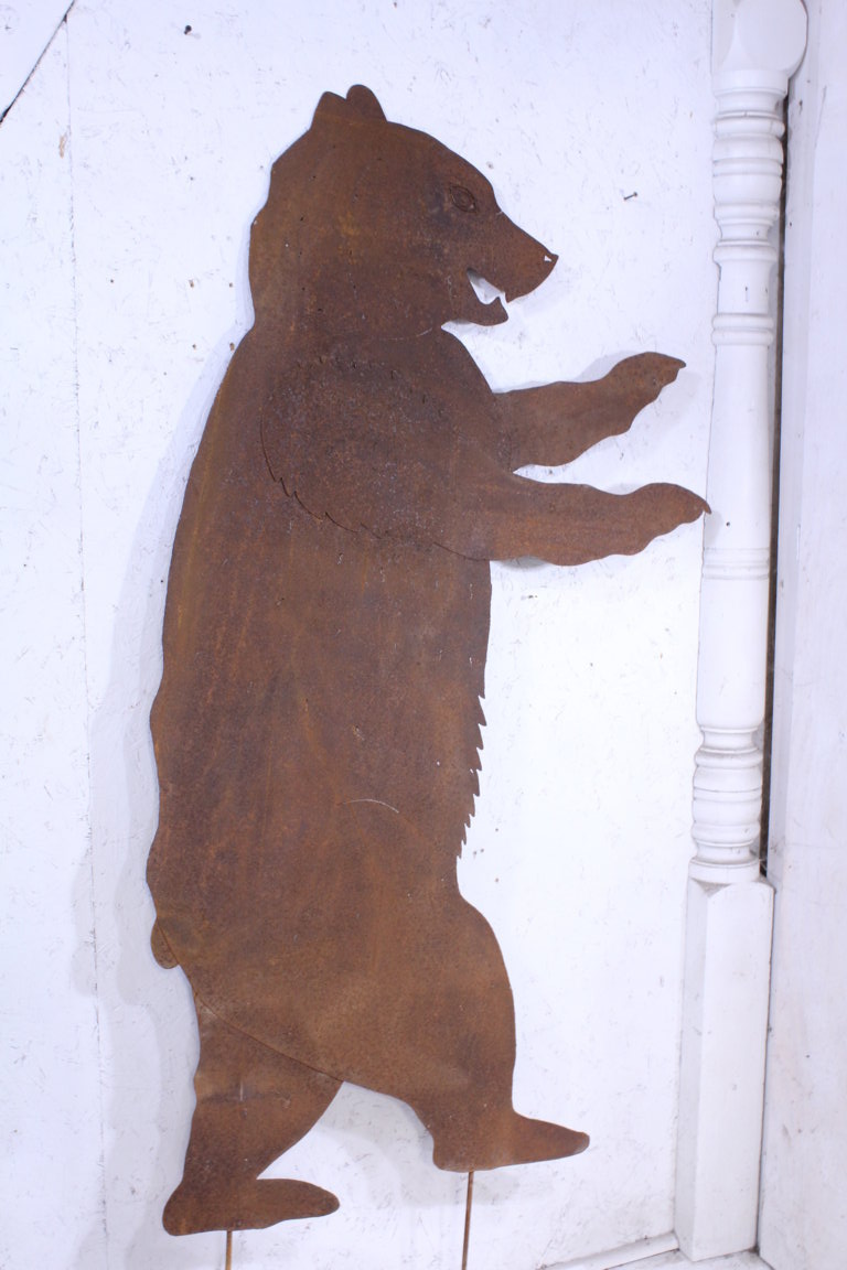 Big Metal Standing Bear Yard Ornament - Garden Stake