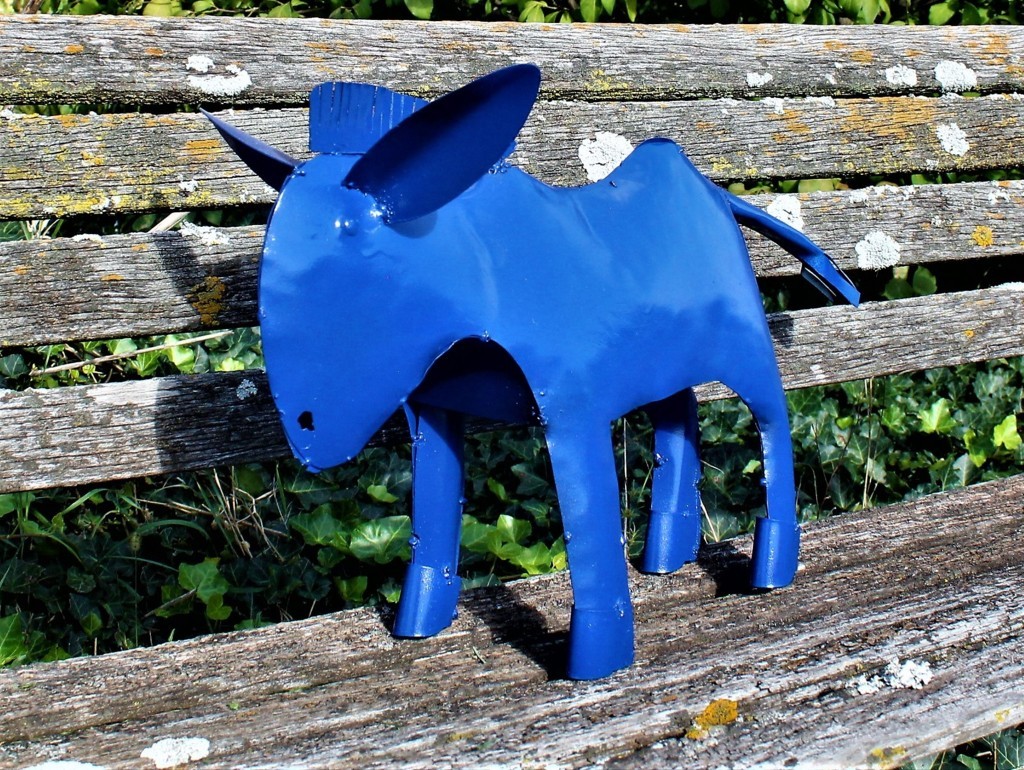 Blue Metal Donkey Lawn Ornament