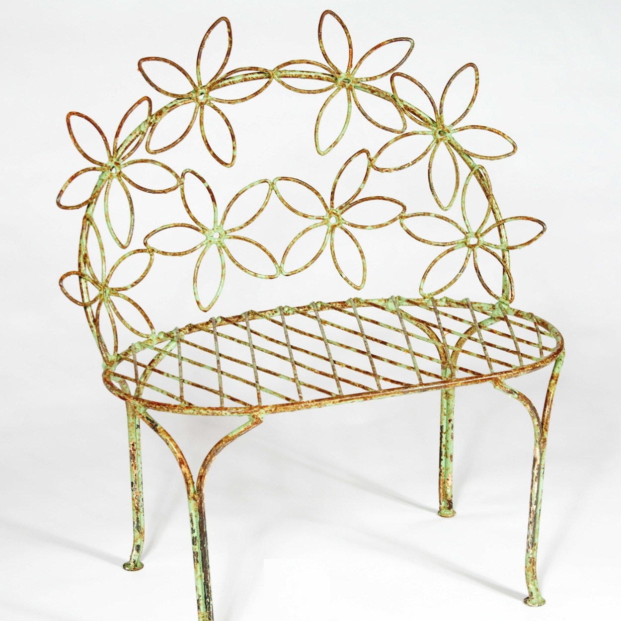 Wrought Iron Small Daisy Bench Patio Furniture