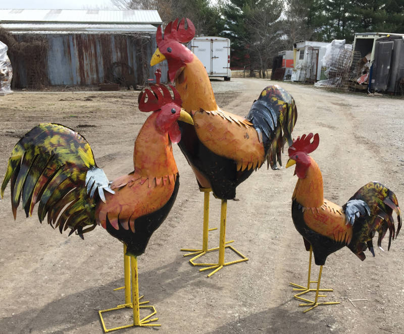 Colorful Metal Roosters - Smaller Sizes
