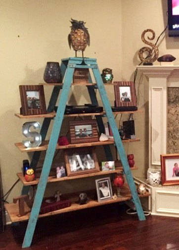 Tall Double Sided Step Ladder Shelving With 7 Shelves
