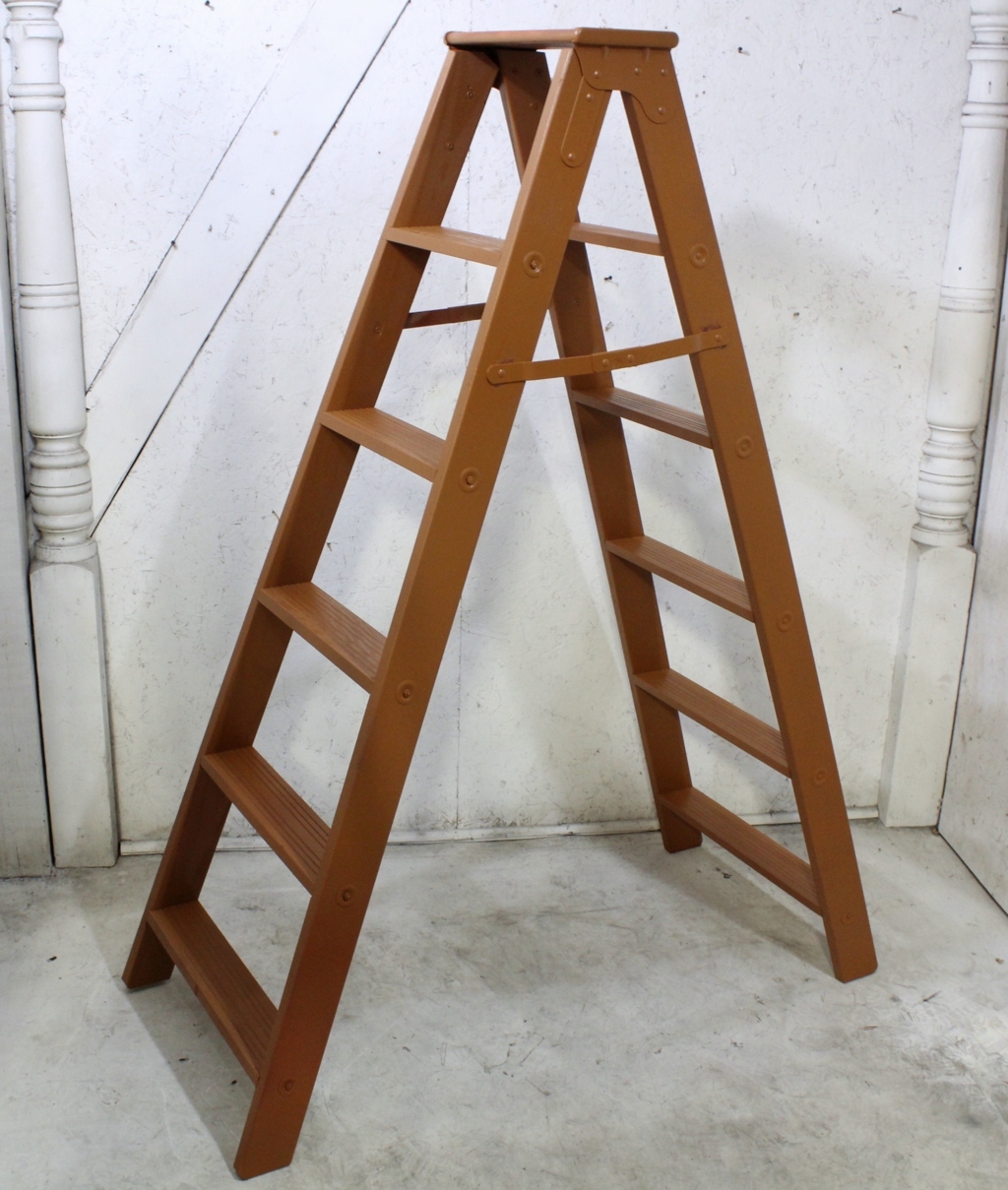 Vintage Wood Look Double Step Ladder Shelving - 6 Steps