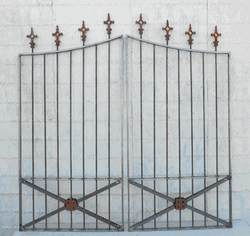 Finial and Arch Wrought Iron Gate with Cross Design