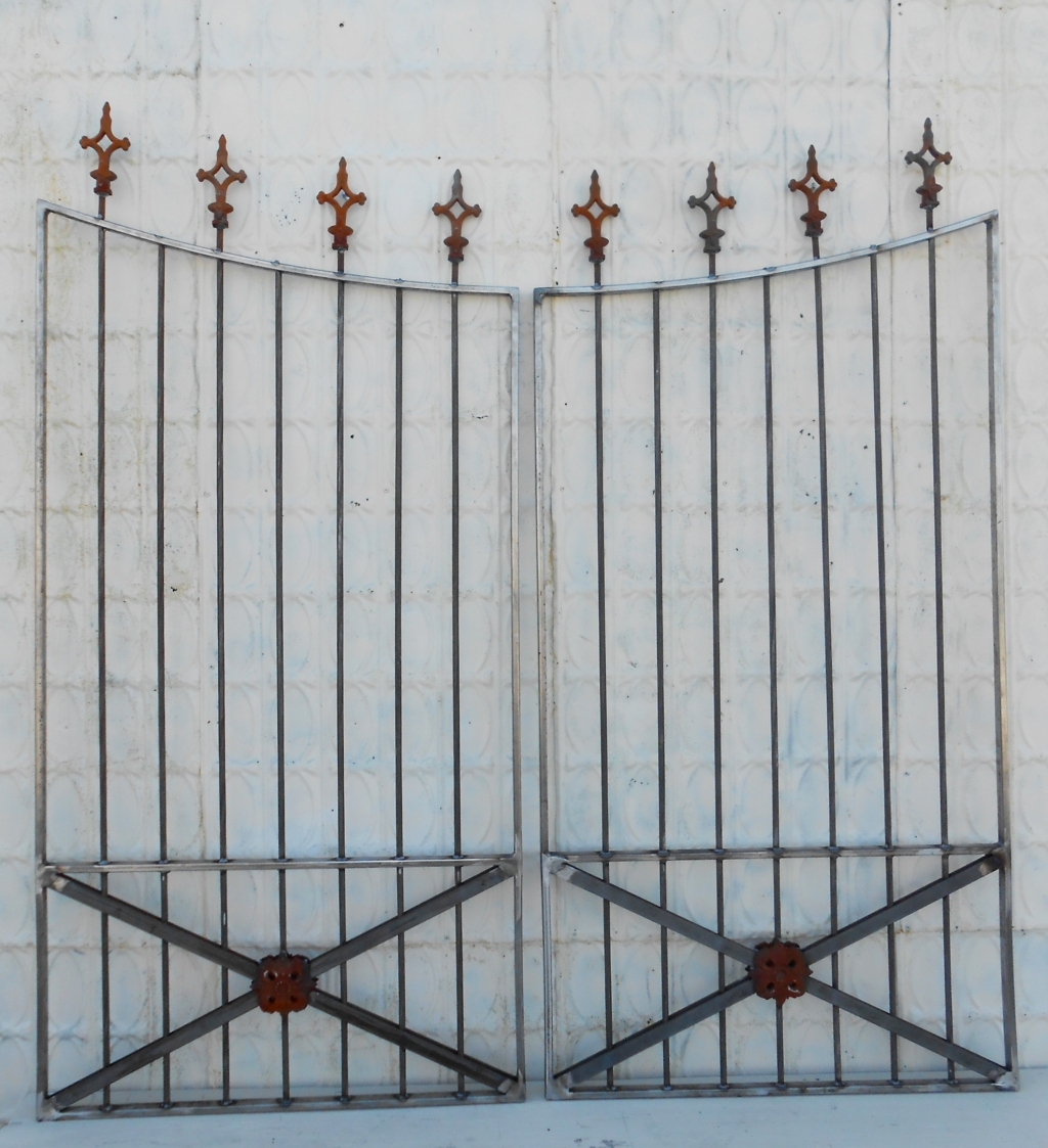 Finial and Arch Wrought Iron Gate with Cross Design