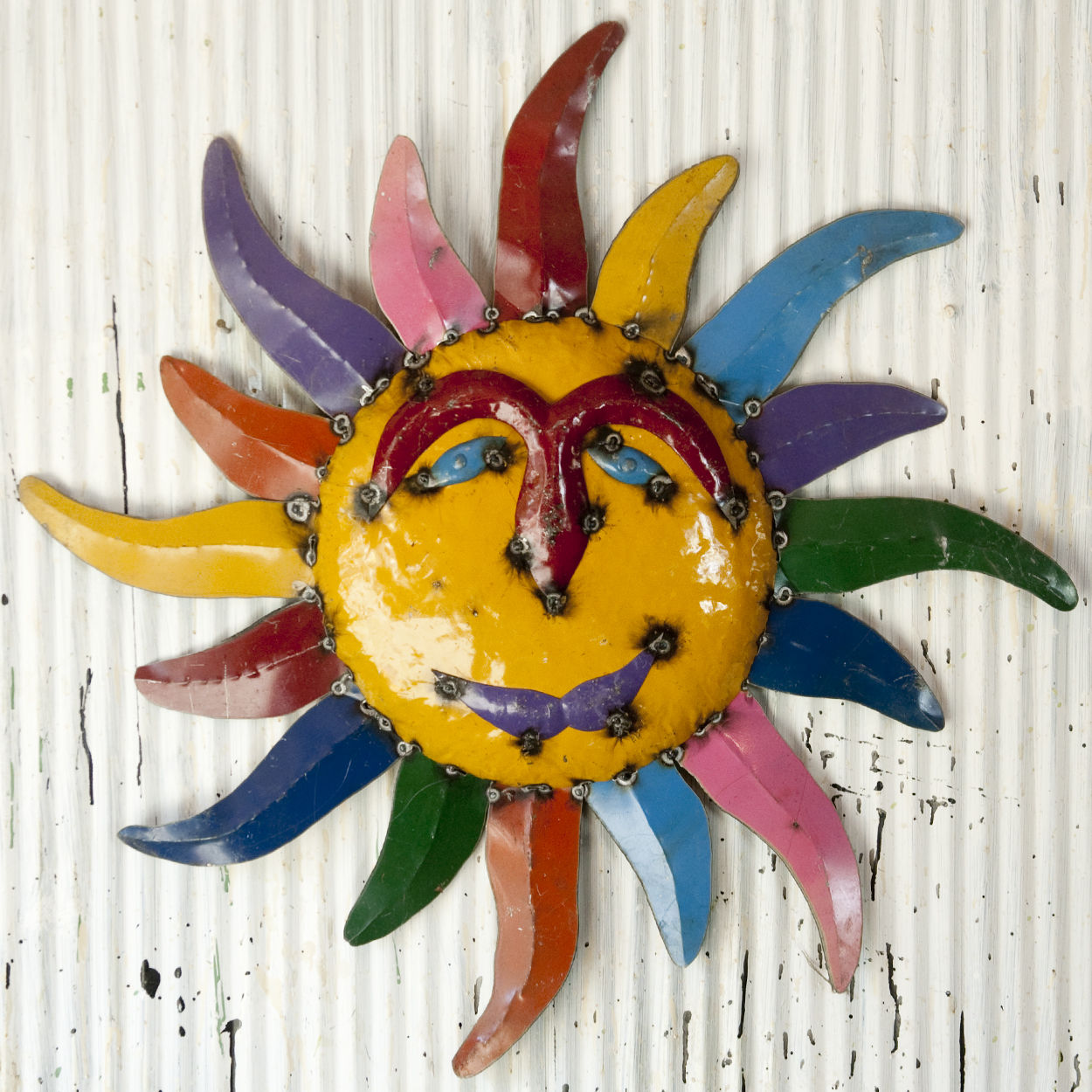 Folk Art Colorful Tin Sun Face - Metal Suns
