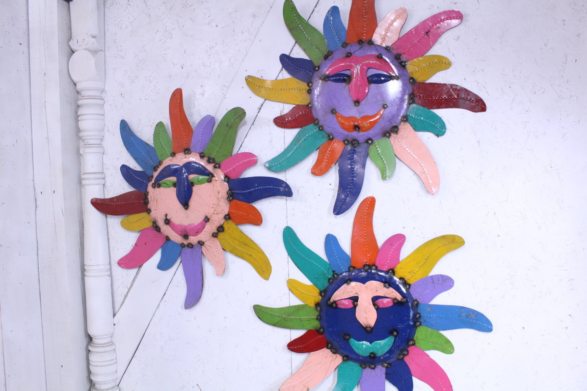 Folk Art Colorful Tin Sun Face - Metal Suns
