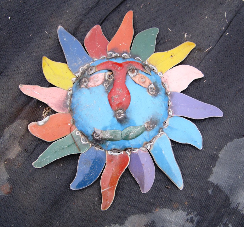 Folk Art Colorful Tin Sun Face - Metal Suns