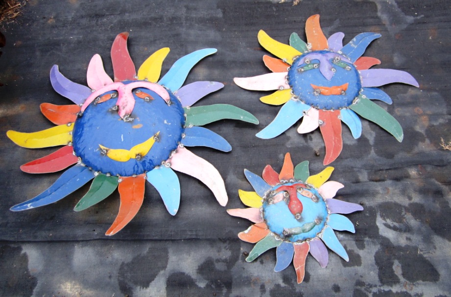Folk Art Colorful Tin Sun Face - Metal Suns