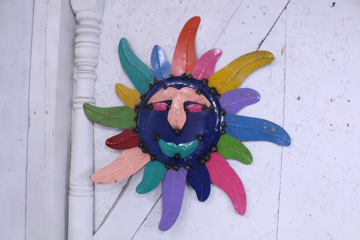 Folk Art Colorful Tin Sun Face - Metal Suns
