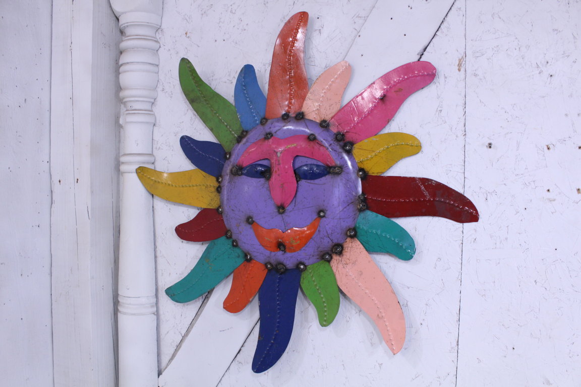 Folk Art Colorful Tin Sun Face - Metal Suns