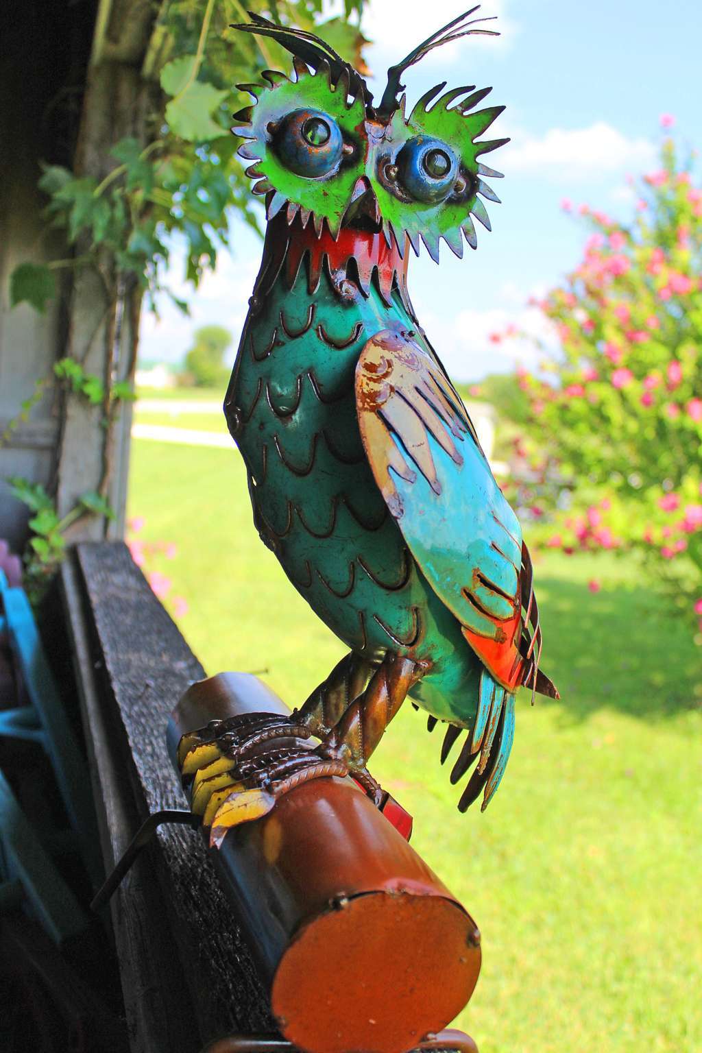 Funky Colorful Metal Owl Statue OUT OF STOCK