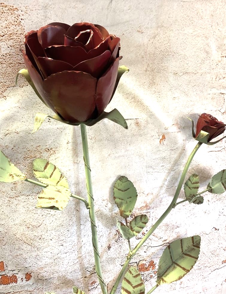 Giant Tin Rose Yard Stake - 74" Metal Garden Flower