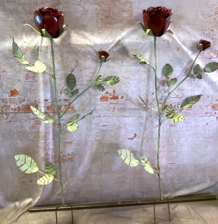 Giant Tin Rose Yard Stake - 74" Metal Garden Flower