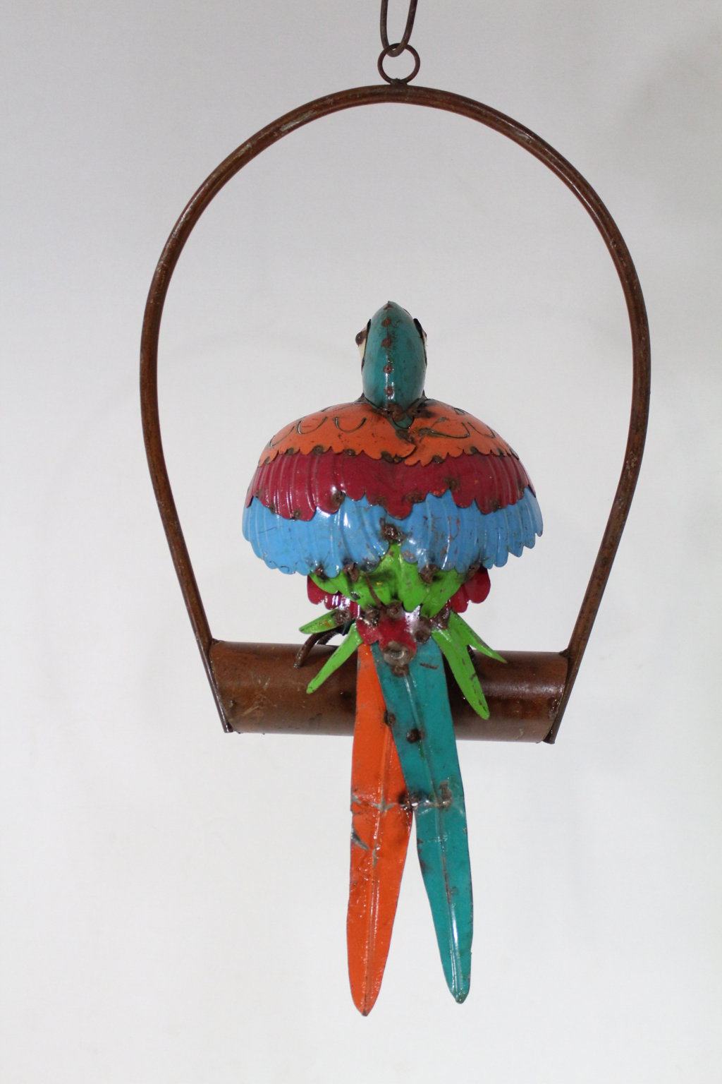 Hanging Colorful Parrot Yard Ornament - Recycled Tin Folk-art