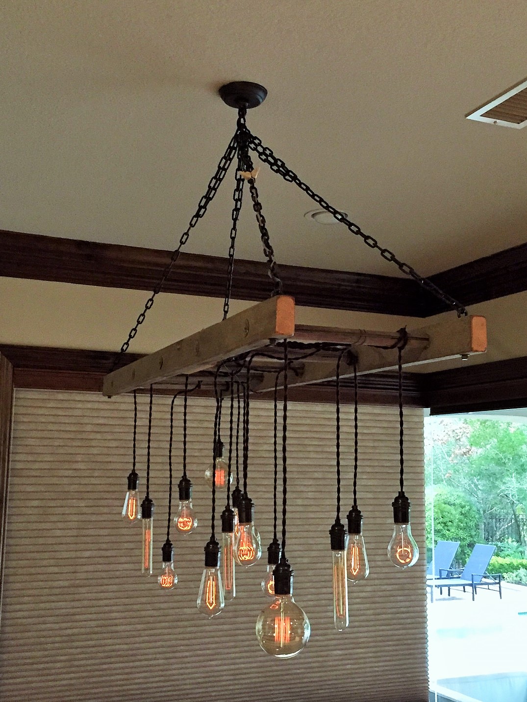 Ladder Pot Rack Converted to Chandelier by Client