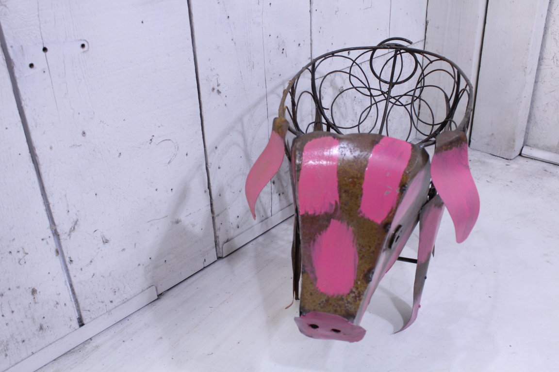 Large Metal Pig Planter Decorative Pot Container