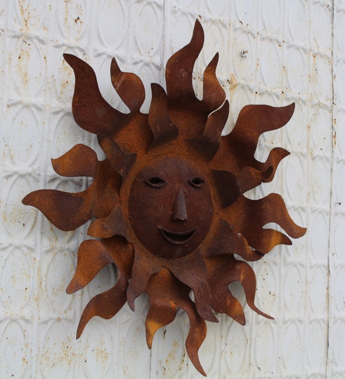Large Metal Sun with Face Design