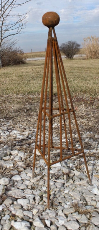 43" Wrought Iron Triangle Ball Top - Garden Obelisk