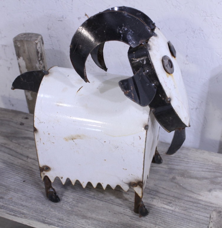 Large White Metal Mountain Goat Yard Art