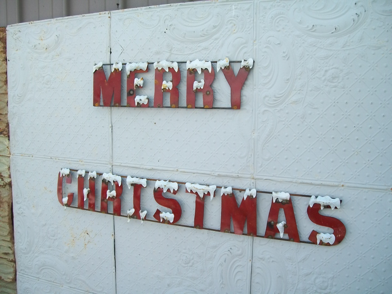 Large 120" Long Tin Merry Christmas Wall Sign - Holiday Art