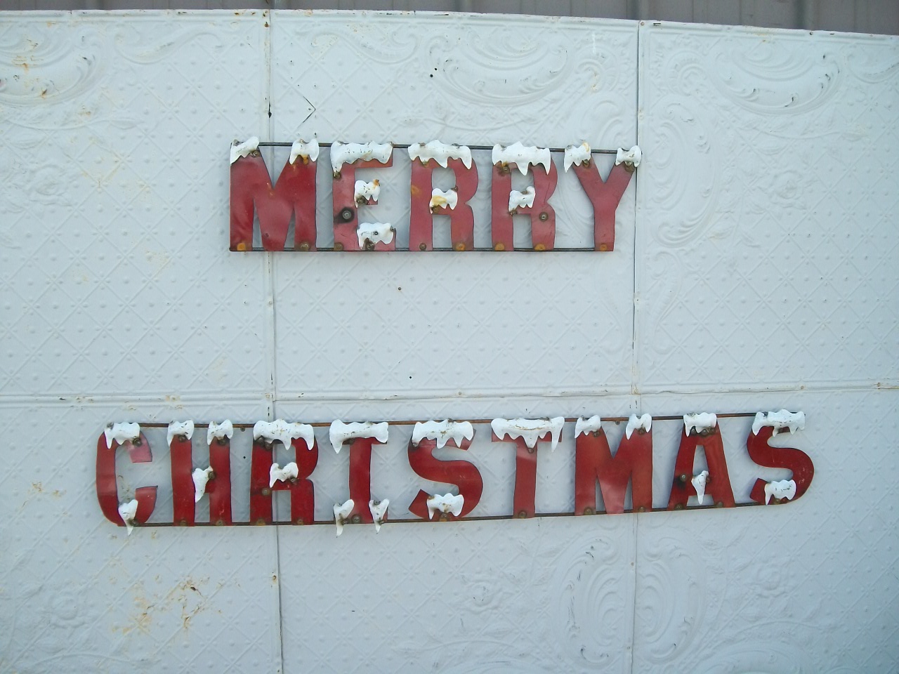 Large 120" Long Tin Merry Christmas Wall Sign - Holiday Art