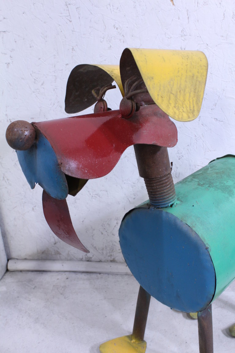 Large Recycled Metal Dog Yard Decor