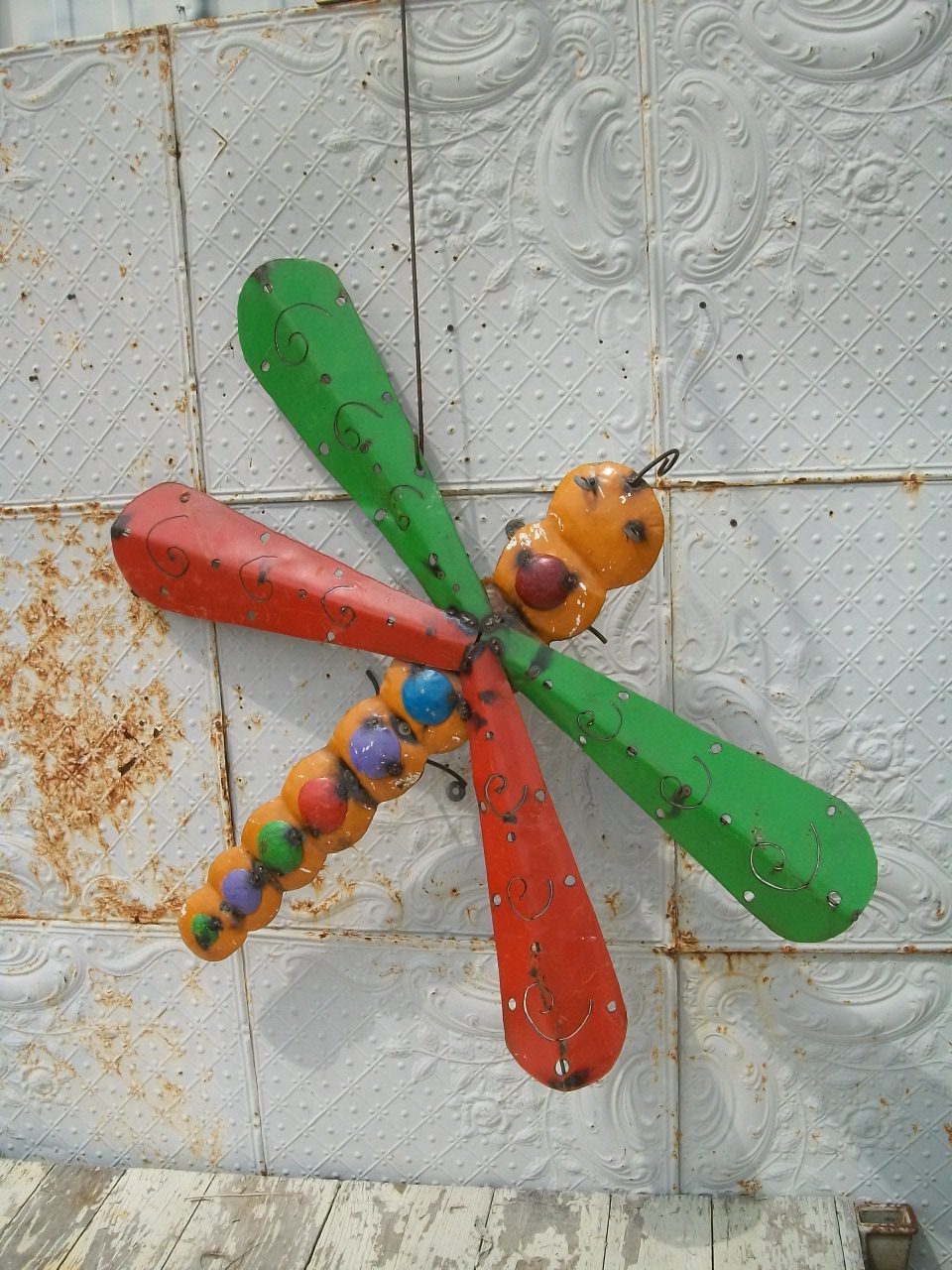 Large Recycled Metal Dragonfly- Rustic Tin
