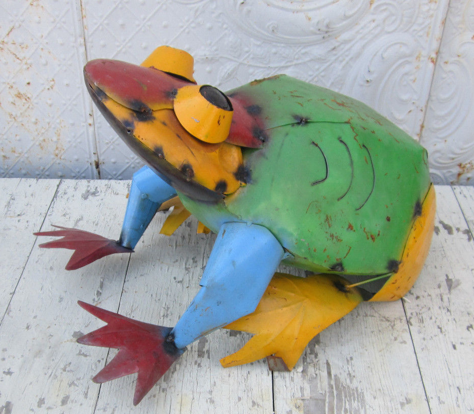 Large Recycled Metal Frog - Handmade & Colorful